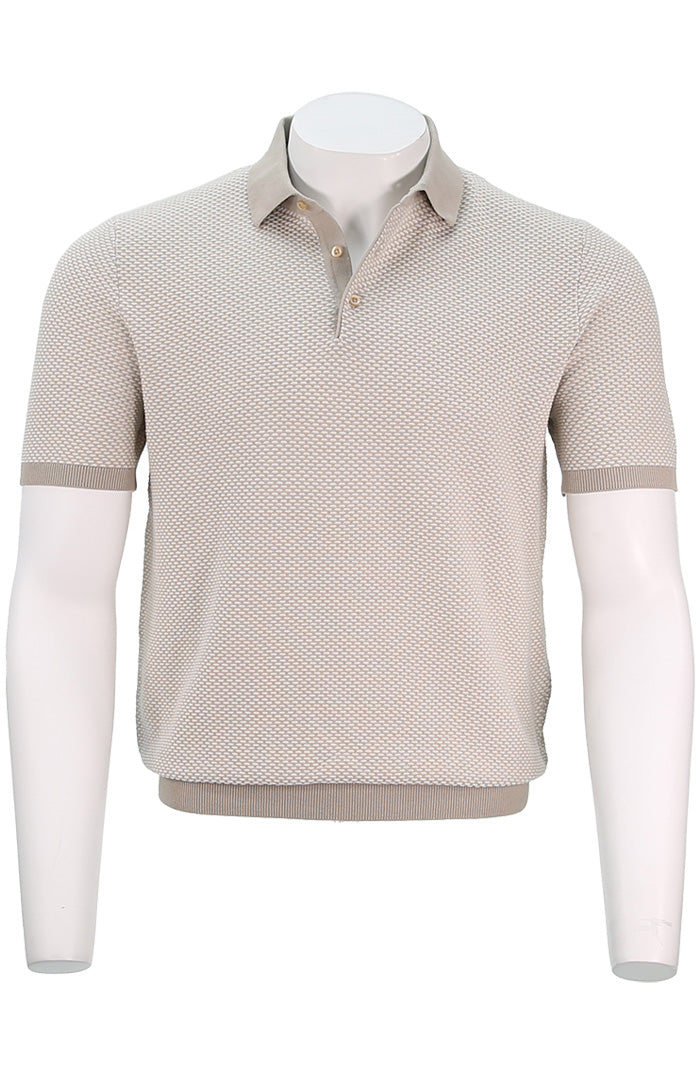 Corneliani Beige Knit Polo | Luxury Menswear at Mondo Uomo