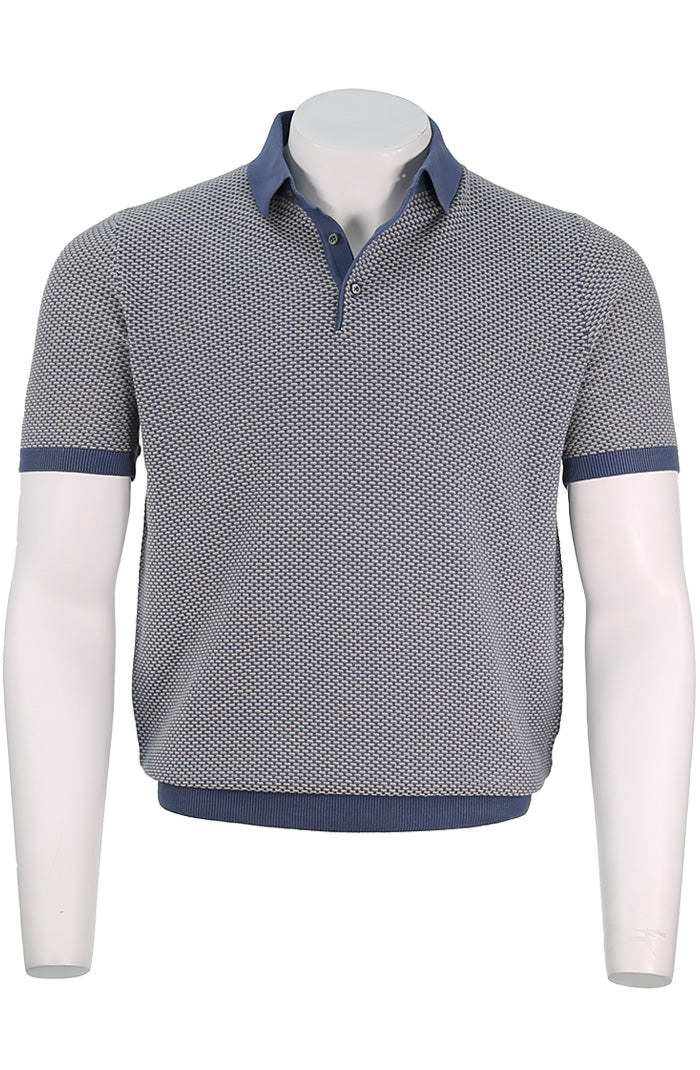 Corneliani Navy Knit Polo | Luxury Menswear at Mondo Uomo